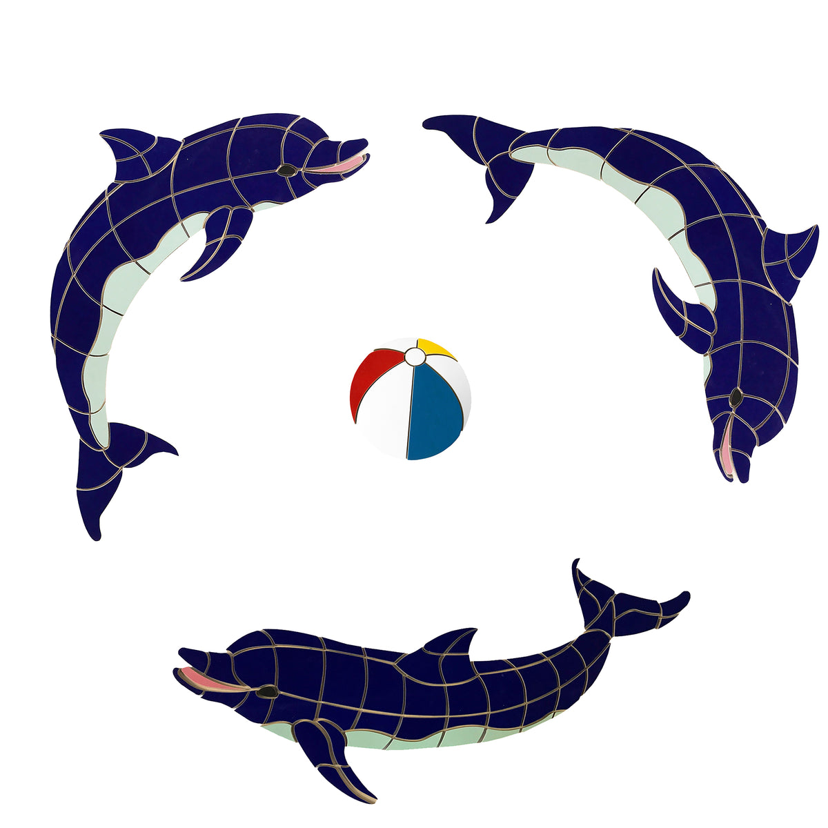 Aquatic Custom Tile 3 Dolphin Grouping with Beach Ball, 36 inches by 3 ...